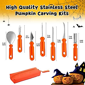 Pumpkin Carving Kit with 12PCS Halloween Pumpkin Teeth, Stainless Steel Sculpting Tools, Carving Knife Set for Halloween Decoration Jack-O-Lanterns, Pumpkin Cutting Supplies Gift for Halloween(20PCS)