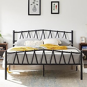 VECELO Full Metal Platform Bed Frame with M Shape Headboard/Footboard/Mattress Foundation/Under Bed Storage/No Box Spring Needed