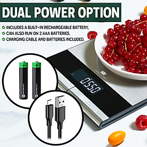 Monarchef Digital Food Scale for Kitchen, Baking, Cooking, and Meal Prep, 10 Unit Measurements, 22 lb Weight Capacity, Stainless Steel Top, Dual Power Option, 15 Features