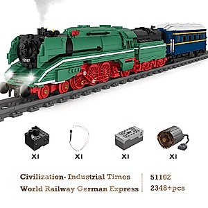 JMBricklayer German Express Train Building Kit - RC Steam Train Building Block Toy, Scale Model Train with Train Tracks, Adult Engine Vehicle City Set, Gift Toys for Teens Age 14+/Adults(2348 Pieces)