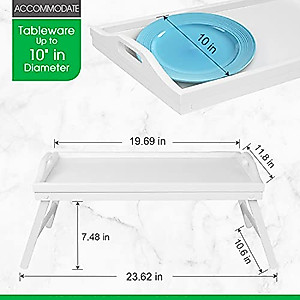Breakfast Tray Table with Folding Legs Serving Tray Bamboo Dinner Trays for Platter Laptop Desk Bed Table Kitchen Serving Tray Snack Trays Large Size (White Large)
