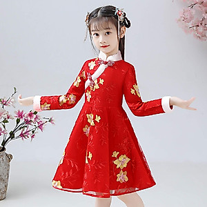 Newborn Baby Girl Clothes, Kid Girl Lunar Chinese New Year Tang Suit Princess Dresses Clothes Toddler Overall Dress Red
