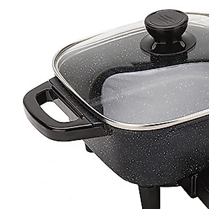 Aoran Small Skillet Electric Non-Stick Square,8 Inch Electric Frying Pan With Tempered Glass Vented Lid,Mini Personal Electric Skillet Indoor，Black,1000 Watts