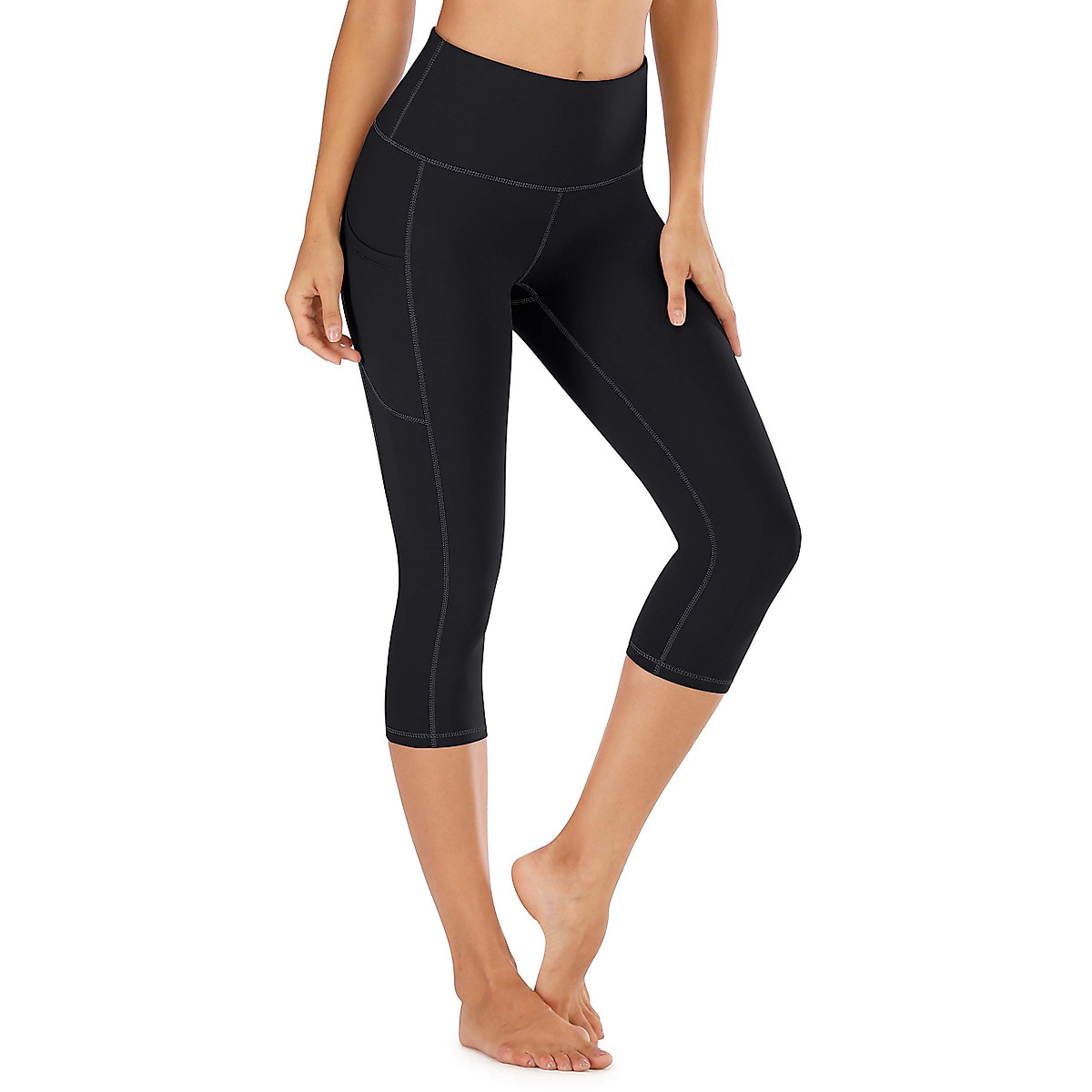 IUGA High Waisted Yoga Pants for Women with Pockets Capri Leggings for Women Workout Leggings for Women Yoga Capris Black L