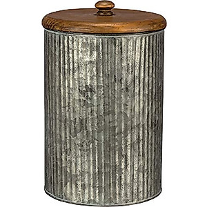 Primitives by Kathy Rustic Style Canisters, Set of 3, Galvanized Metal and Wood