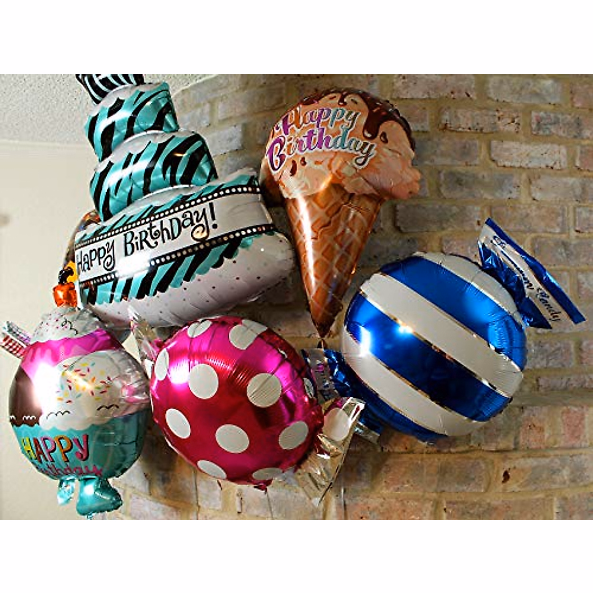 Happy Birthday Large Foil Balloon set - (6 pack) Cake, cupcake, ice cream cone, ice cream bowl, pink candy, blue candy by Par-T
