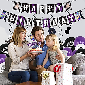Wednesday Birthday Decorations Wednesday Happy Birthday Banner with Hanging Swirls Black and Purple for Kids Birthday Party Decorations Gothic Birthday Banner for Wednesday Party Supplies
