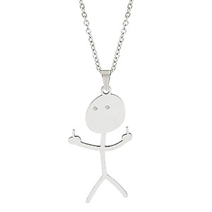 Funny Doodle Necklace Personalized Smiley Finger Statement Best Friend Pendant Unique Friendship Gift for Women Men Teen Girls Boys Cool Handmade Silver Necklaces Jewelry