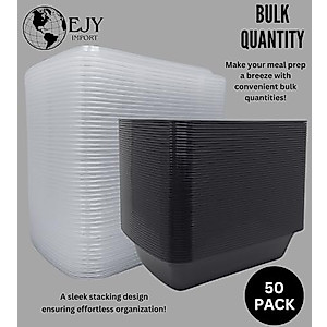 EJY IMPORT Rectangular And Round Meal Prep Food Containers with Lids - Stackable - Dishwasher/Microwave/Freezer Safe - One Compartment Box - Reusable Storage - 50 Sets (38 OZ - 50 SETS - RECTANGLE)