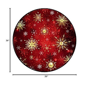 BVOGOS Round Rug 3ft Red Gold Black Christmas Snowflakes Soft Foam Washable Circle Rugs Kids Play Mat Nursery Rug Floor Carpet for Bedroom Living Room Home Decor