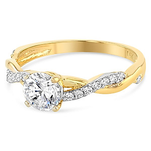 Ioka - 14K Solid Yellow Gold Round Cut CZ Wedding Engagement Ring - Size 7