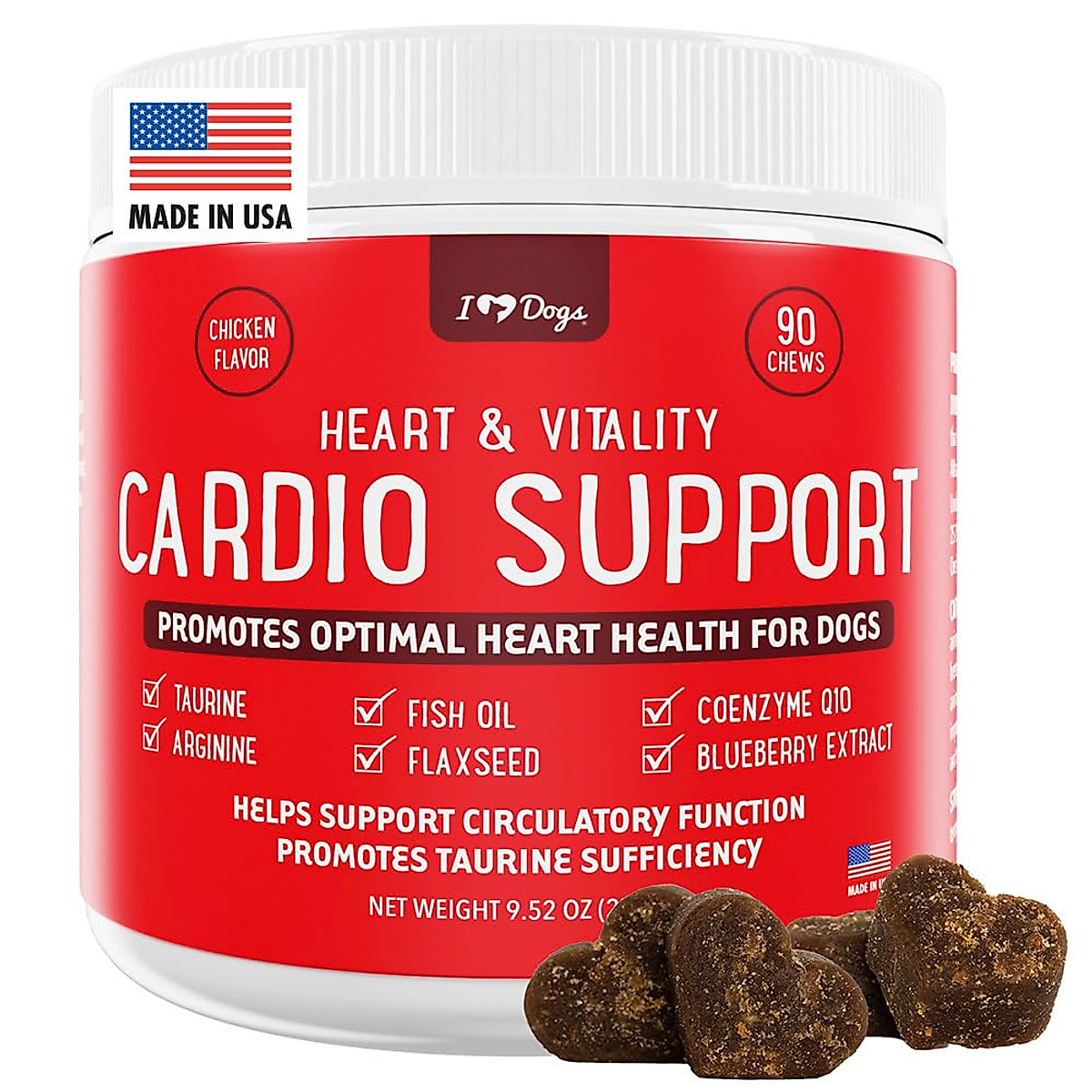 iHeartDogs Heart & Vitality Cardio Support for Dogs - Dog Heart Health Supplement with Anchovy Oil, Taurine, Flaxseed, Arginine, Blueberry Extract, Coenzyme Q10