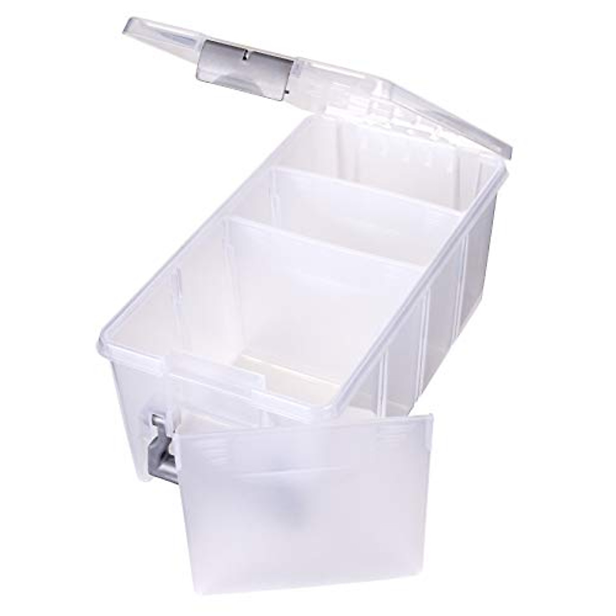 AB Designs 6925ABD Semi Satchel with Removable Dividers, Stackable Home Storage Organization Container, Clear with Sliver Latches and Handle