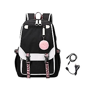 Teen Girls School Backpack with USB Port, Kids Black Backpack Lightweight Waterproof Can Hold 15.6 Laptop, Tablet.cute backpacks for high school Can Be Used As Gifts For Students Or Friends (Black)