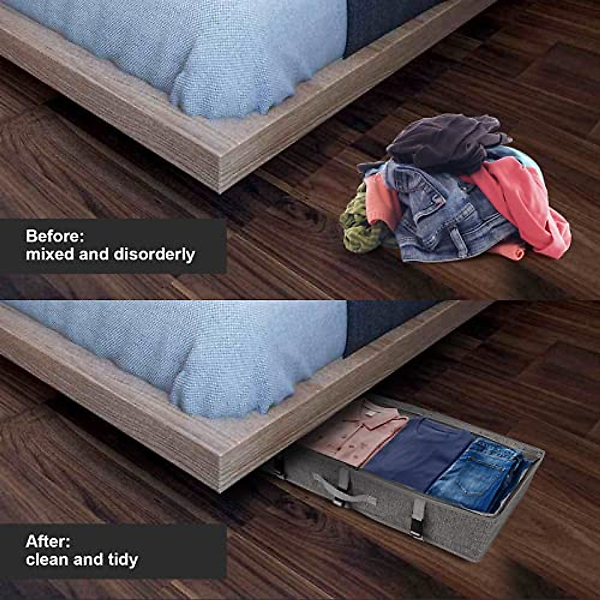 Fixwal Under Bed Storage with Wheels Under Bed Storage Containers for Clothes Blankets Shoes Bedding, Oxford Foldable Bedroom Storage Organizer with Handles, Grey