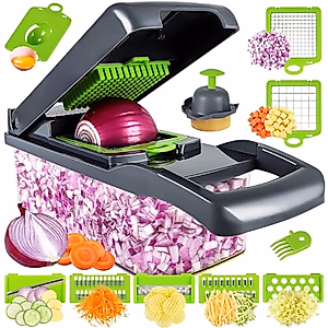 RedRoko Vegetable Chopper with Container - Multifunctional Vegetable Cutter, Veggie Chopper, Onion Cutter, Kitchen Choppers and Dicers, Fruit and Vegetable Chopper, 16 in 1 Food Chopper with 8 Blades