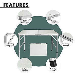 VILLEY Folding Camping Table, 3ft Small Portable Lightweight Outdoor Table with Aluminum Adjustable Legs for Travel Picnic Cooking Beach