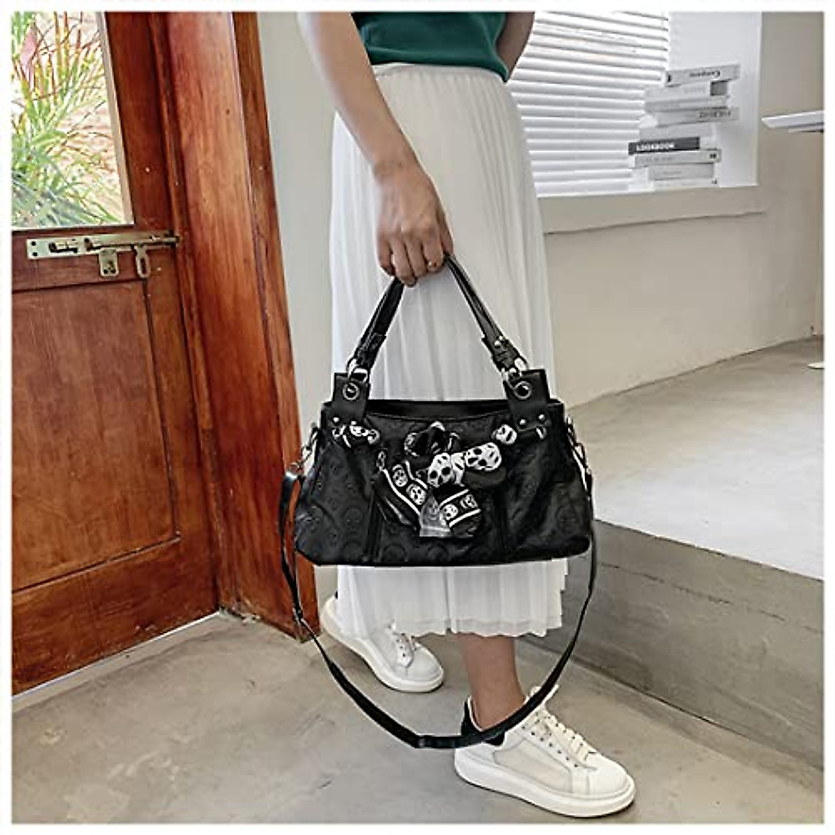 Skull Tote Purse Handbag Shoulder Bag Crossbody Hobos (Black 1)