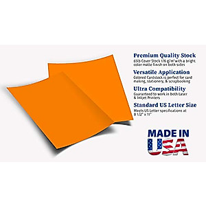 65lb Cover Cardstock Paper - 8.5 x 11 inch - 25 Sheets (Bright Orange)