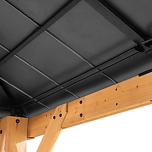 Sunjoy Hardtop Gazebo 9 x 9 ft. Upgrade Cedar Framed Wood Gazebo with Brown Steel & Polycarbonate Hip Roof Hardtop for Garden, Backyard Shade, Brown Roof + Natural Wood Frame