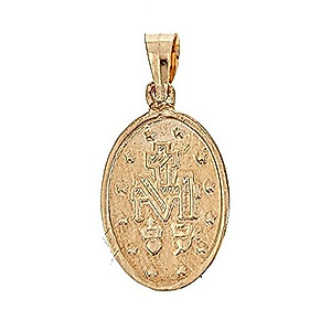 Ritastephens 14k | Yellow Gold Small Miraculous Virgin Mary Medal Charm | Pendant Chain Necklace | 18 Inches