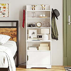 LIKIMIO Night Stand 55" Tall, End Side Table with with Charging Station and Storage Cabinet, Small Bookshelf, for Living Room Office Bedroom, Industrial White