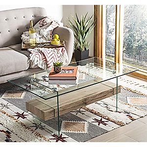 Safavieh Home Kayley Natural and Glass Coffee Table