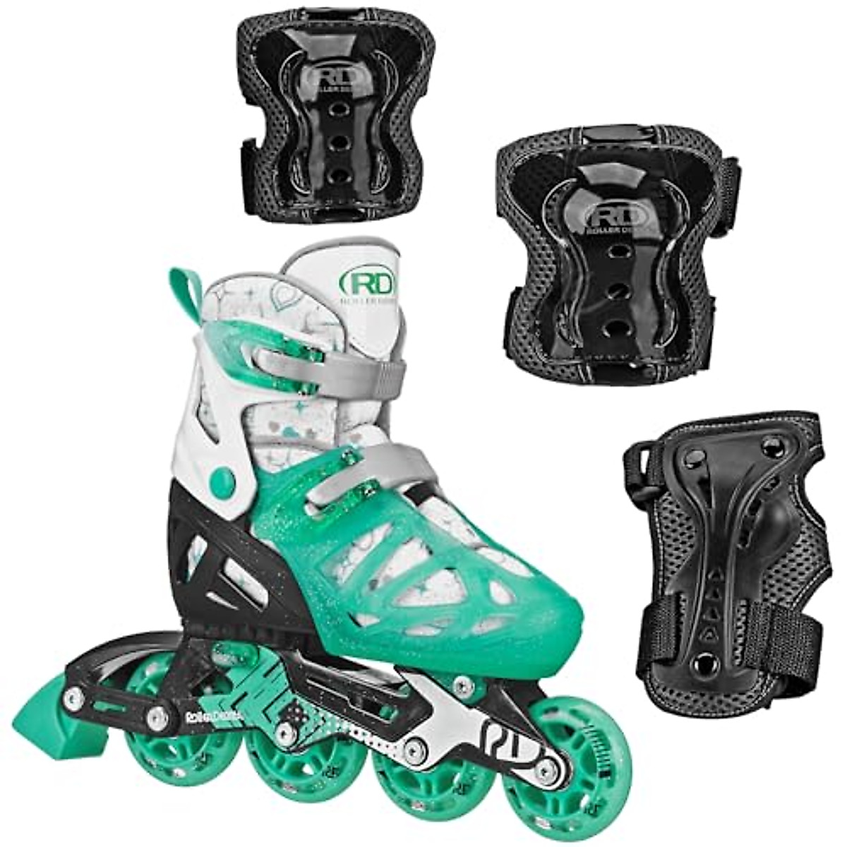 Roller Derby Tracer Girl’s Adjustable Inline Skates with Protective Gear, Adjustable Sizing, Tri-Pack Protective Gear Included