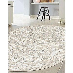 Unique Loom Rushmore Collection Area Rug - TAFT (6' x 9' Oval, Snow White/Beige)