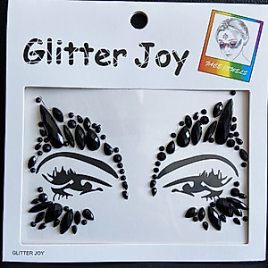 Rhinestone Face Gems Jewels, Festival Face Jewels Tattoo Stickers, Rave Crystals Face Gems Stick on, Body Gem Stones Bindi Temporary Face Tattoos for Festival Rave,4-Pack, Black