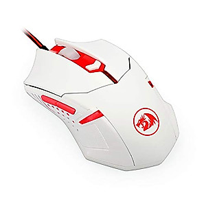 Redragon M601AW Wired 6 Button Gaming Mouse Red LED Backlit Ergonomic Programmable Mouse Centrophorus with Weight Tuning Set 3200 DPI for Windows PC (White)