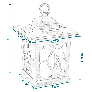 Sunnydaze Lucien Outdoor Solar LED Decorative Candle Lantern - Rustic Farmhouse Decor for Patio, Porch, Deck and Garden - Tabletop and Hanging Outside Light - Set of 2 - White - 9-Inch