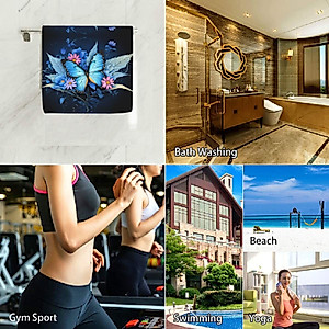 Dujiea Blue Butterfly Flower Kitchen Dish Towels Decorative Hand Towels Absorbent Microfiber Towel Multipurpose for Bathroom Hotel Gym Spa 15 X 27 Inches