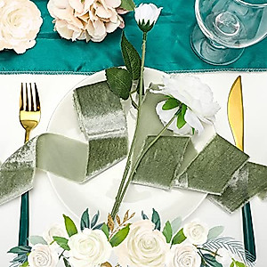 6 Roll Sage Green Velvet Ribbon, 2 Inch x 18 Yd Frayed Silk Velvet Ribbon Fringe Ribbon Gift Wrapping Satin Ribbon for Wedding Invitations Baby Shower Party Favor Handmade Gift Decor