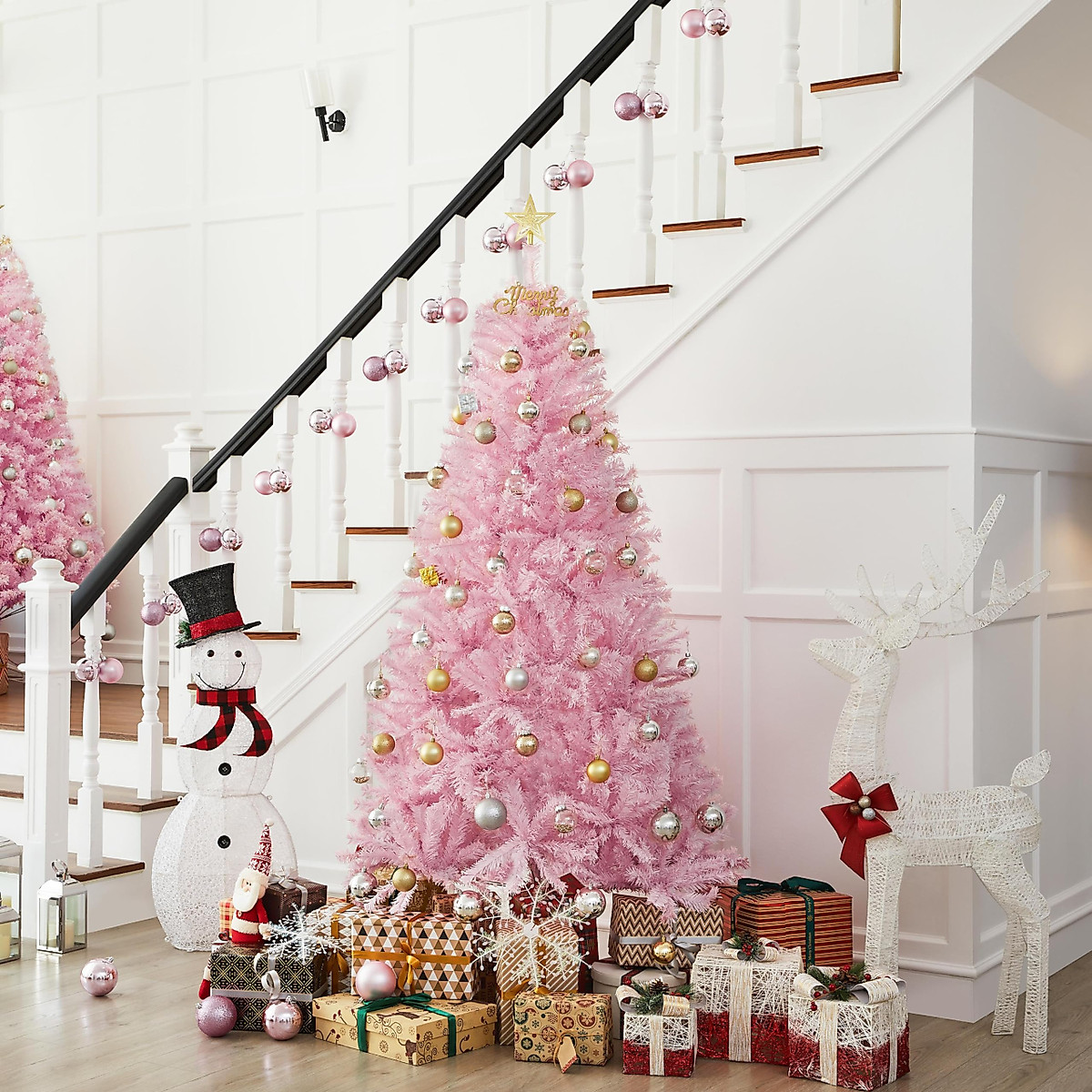 Yaheetech 6ft Pink Artificial Christmas Pine Tree Seasonal Holiday Carnival Home Party Decoration for Home, Office, Party Decoration Indoor Outdoor with 818 Branch Tips and Foldable Stand