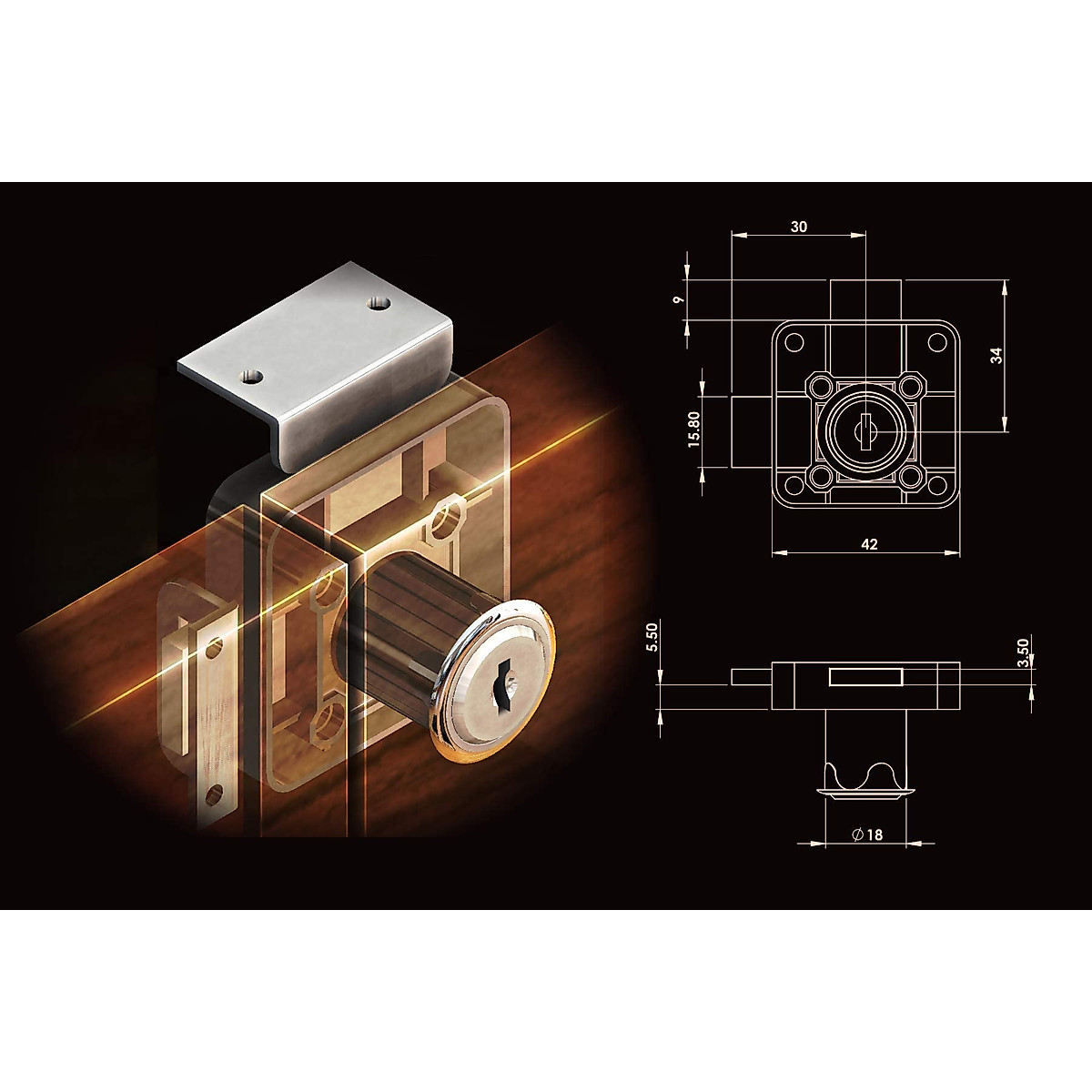 K-Rae Evolution Double Door Lock Safety Cabinet Locks with Keys - Kitchen Cabinet Locks for Adults Cupboard Storage Lock Easy to Install Hardware Included 2 Color Options (Keyed Differently)