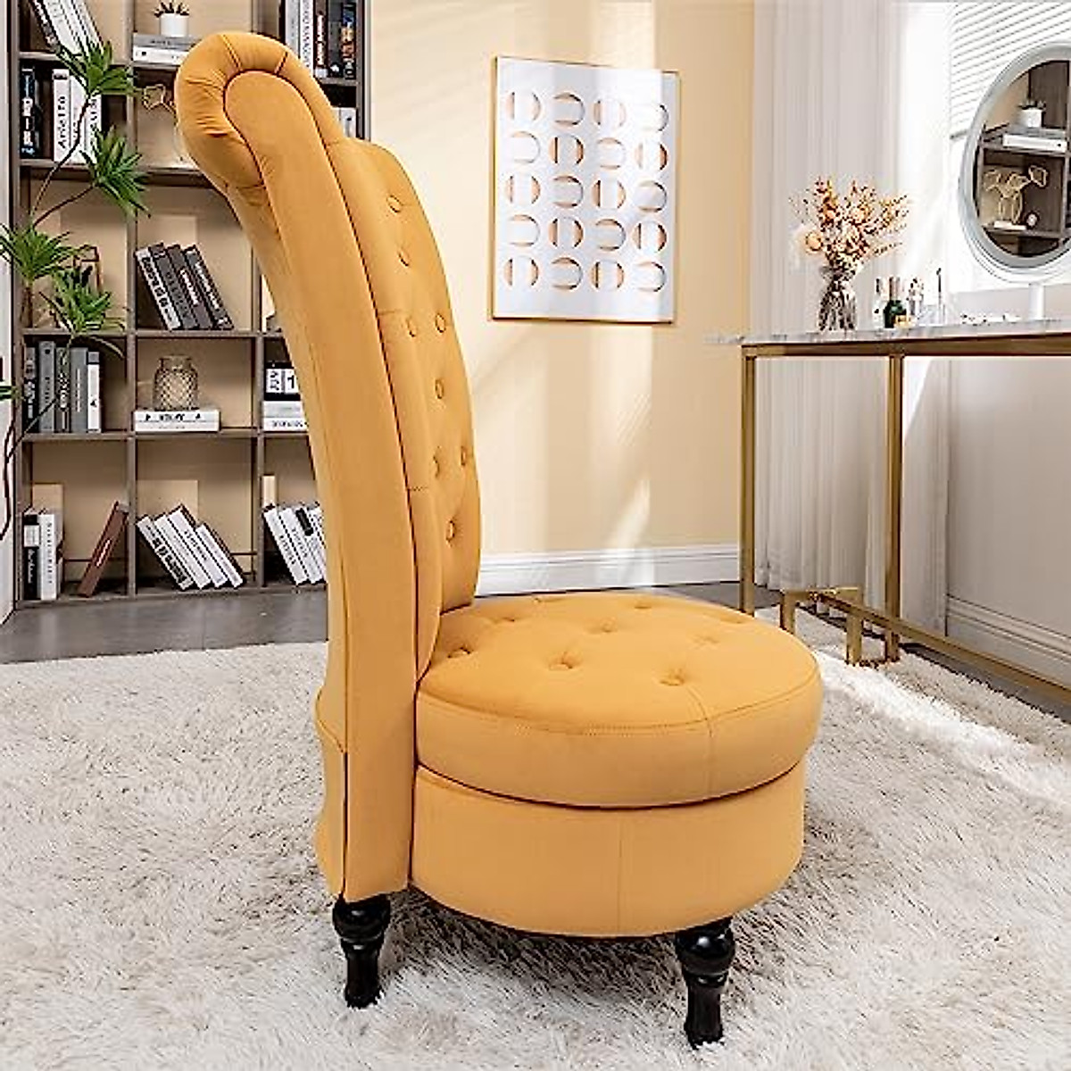 Container Furniture Direct - Mustard Yellow Velvet Accent Chair with Storage and Luxurious Upholstery, Retro Design and Versatile Usage for Livingroom, Bedroom, Lounge and Office