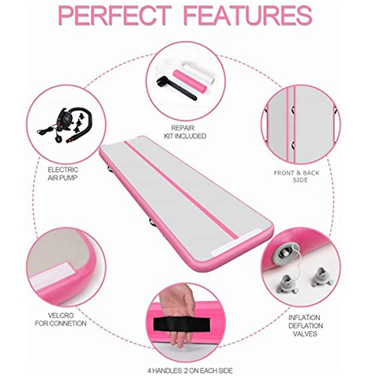 Inflatable Air Gymnastics Mat, 10ft/13ft/16ft/20ft Training Mat 4/8 inches Thickness Tumbling Mat with Electric Pump for Home/Gym/Outdoor-pink-3-10