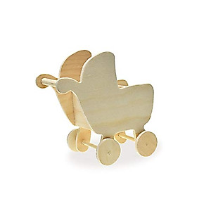 Baby Carriage Pram Stroller Miniature Wood for Baby Shower, Crafts, & DIY - 4 Inches Tall