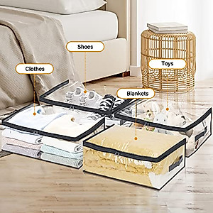 Fixwal 4pcs Clear Storage Bags, Sweater Storage Bags Bed Sheet Organizer Foldable Plastic Vinyl Storage Bags Totes for Clothes, Blankets with Zipper for Closet (35l, 9.5 Gallons)