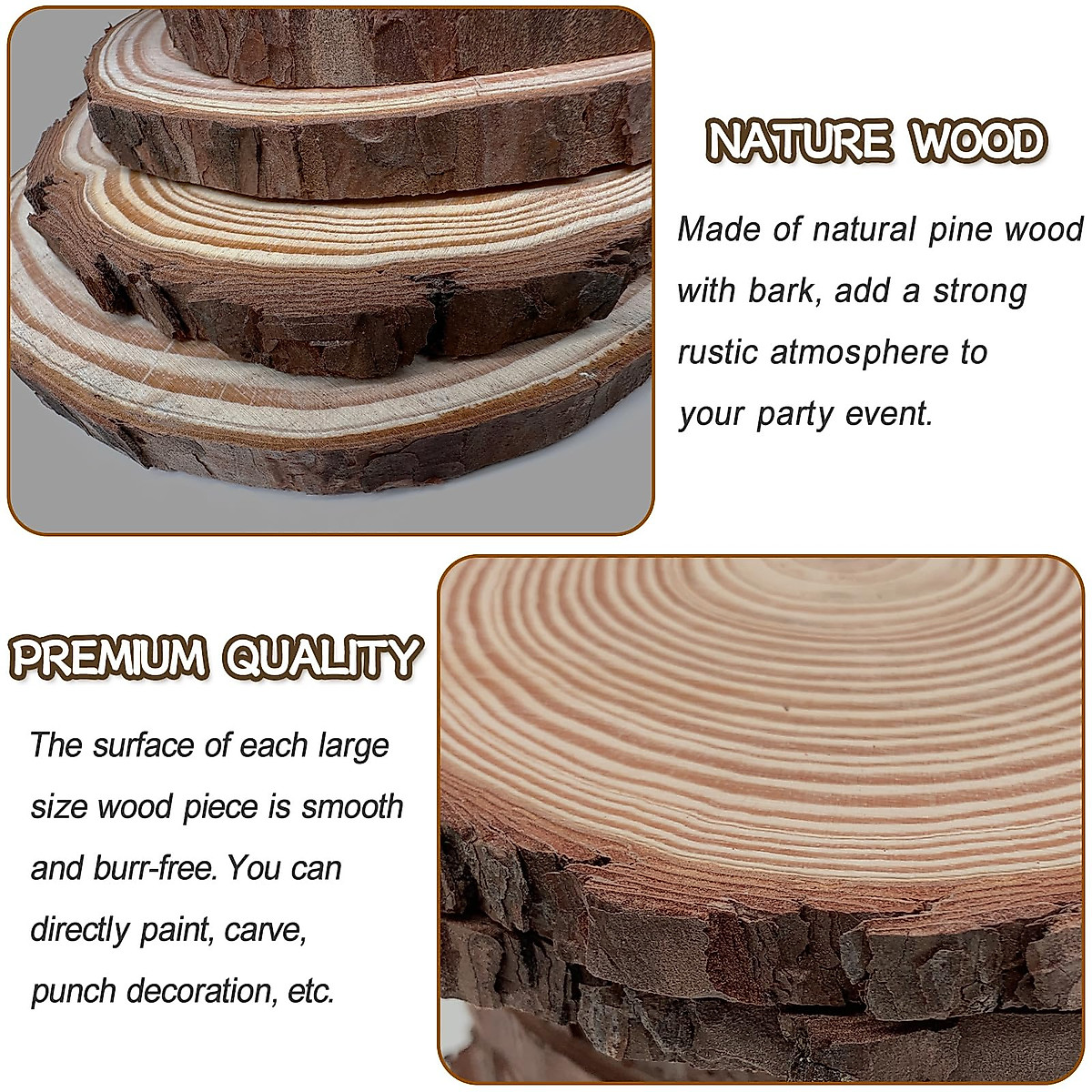 DSYIL 10 PCS Unfinished Wood Slices Bulk, 5.1-5.5 Inch Round Craft Wood Circles with Tree Bark,Christmas Ornaments Wood for Crafts Rustic Wedding Centerpieces Decoration