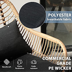 JOIVI 5 Piece Outdoor Wicker Furniture Set, Rattan Bistro All Weather Conversation Set with Ottoman and Coffee Side Table