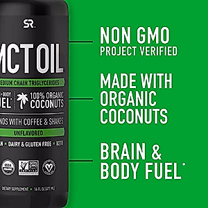 Sports Research Keto MCT Oil from Organic Coconuts - Fatty Acid Fuel for Body and Brain - Triple Ingredient C8, C10, C12 MCTs - Perfect in Coffee, Tea, & More - Non-GMO & Vegan - Unflavored (16 Oz)