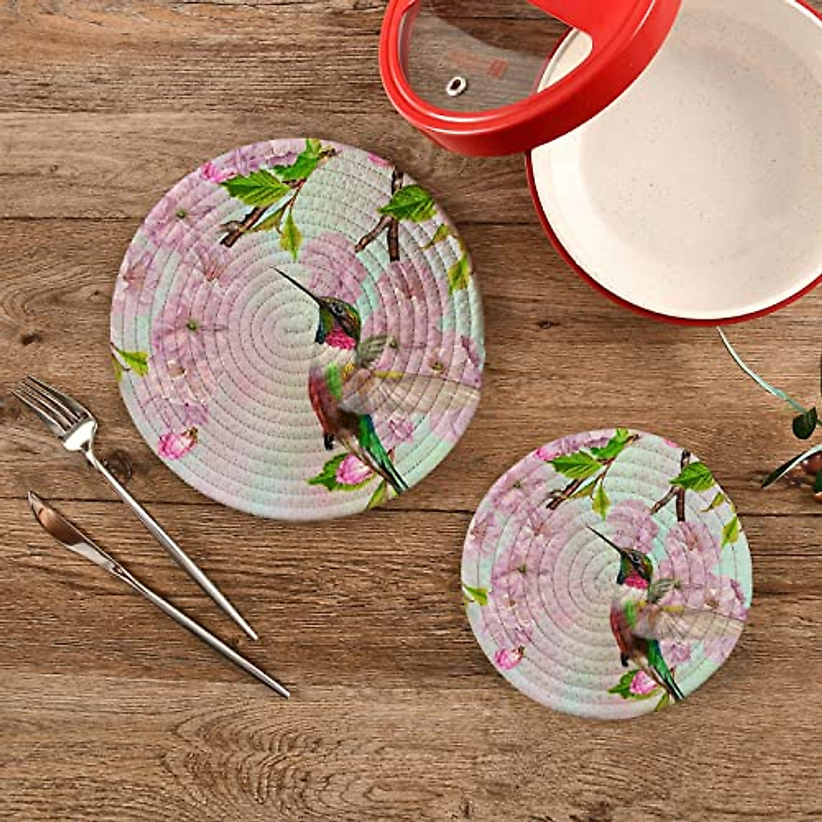 Trivets for Hot Pots Dishes Heat Resistant, Hummingbird Hot Mats Pads for Kitchen Decorative Counter Tops Dining Washable Pot Holder Coasters Set