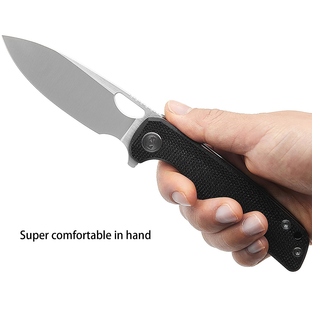 Miguron Knives M Galaty Flipper Folding Knife,3.25" 14C28N Satin Blade Black Micarta Handle, Outdoor Camping Hiking Pocket Knife MGR-818MWBK