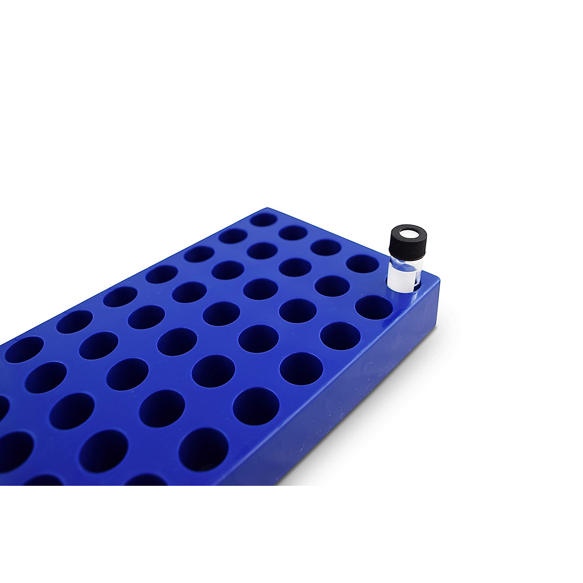 Tisch Scientific Vial Racks for 4mL Vials | 5 Pack | Blue Polypropylene | 9.25" x 4.5" x 1.125" | 50 Holes | Hole Diameter: 15mm | Hole Depth: 22mm | Autoclavable | CV2056