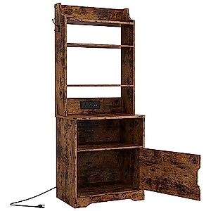LIKIMIO Nightstand with Charging Station, 55" Tall End Side Table with Storage Cabinet, Small Bookshelf, for Living Room Office Bedroom, Vintage Brown