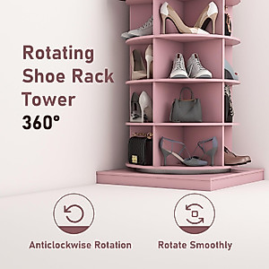 Dithoko Rotating Shoe Rack, 7-Tiers Storage Shoe Rack Tower, Free Standing 360°Shoe Storage Organizer Shoe Rack for Entryway Living Room Hallway (Pink, 7-Tiers)