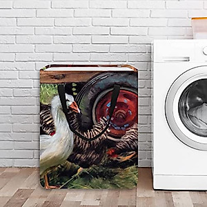 Farm Animals Goose Chinckens Painting Print Collapsible Laundry Hamper, 60L Waterproof Laundry Baskets Washing Bin Clothes Toys Storage for Dorm Bathroom Bedroom