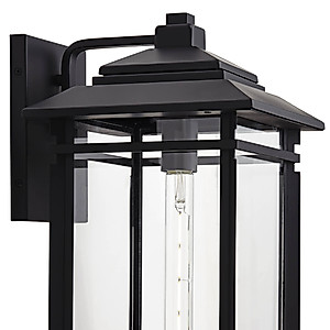 John Timberland North House Mission Traditional Outdoor Wall Light Fixture Matte Black Metal 19" Clear Glass Shade for Exterior House Porch Patio Outside Deck Garage Yard Front Door Garden Home